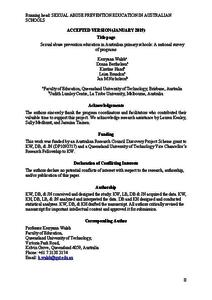 Sexual abuse prevention education in Australian primary schools: A national survey of programs ...